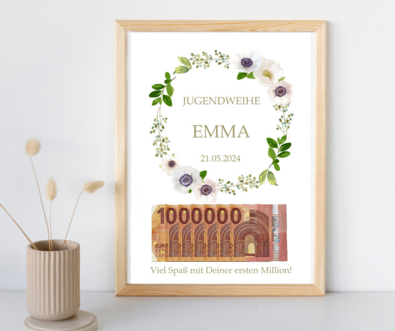 Geldgeschenk Jugendweihe "Deine erste Million!" Personalisiert PDF zum Ausdrucken A4 - LIEBEVON